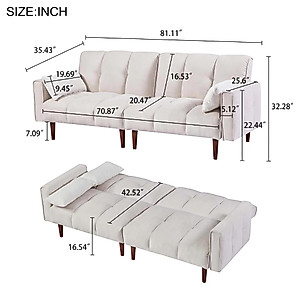 Modern Corduroy Futon Sofa Bed, Convertible Folding Sleeper Sofa, Adjustable Backrest Memory Foam Couch Double Loveseat,Split Leisure Chair & Double Lounge Chair,Accent Chair (Light Ivory)