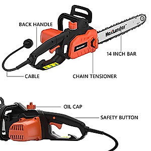 MAXLANDER Electric Chain Saw, 9 Amp Corded Chainsaw, 15m/s with 14 Inch Chain and Bar, Light Weight Multi Angle Fast Cut Powerful High Efficiency