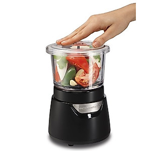 Hamilton Beach Stack & Press Mini 3-Cup Glass Bowl Food Processor & Vegetable Chopper, Black (72860)