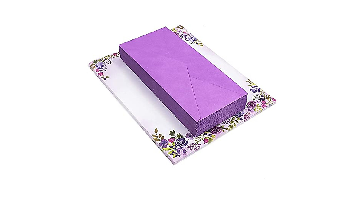 Elegant Purple Watercolor Floral Stationery Set for Personalized Notes