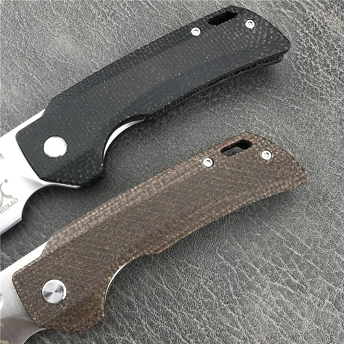 2.56'' D2 Steel Blade Linen Handle with Clip Mini Folding Pocket Knife,Camping Portable EDC Tool,Outdoor Survival Knives,Christmas Gift for Men (Black Handle)