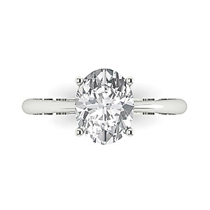 Clara Pucci 2.0 ct Oval Cut Solitaire Moissanite Engagement Wedding Bridal Promise Anniversary Ring 18K White Gold Size 7