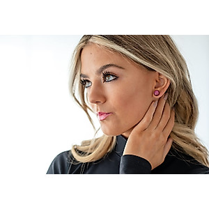 Stud Earrings, Shimmer, 10 mm, Handmade, Stainless Steel Posts for Sensitive Ears Stud for Women Men Girls (Scarlet Red Shimmer)