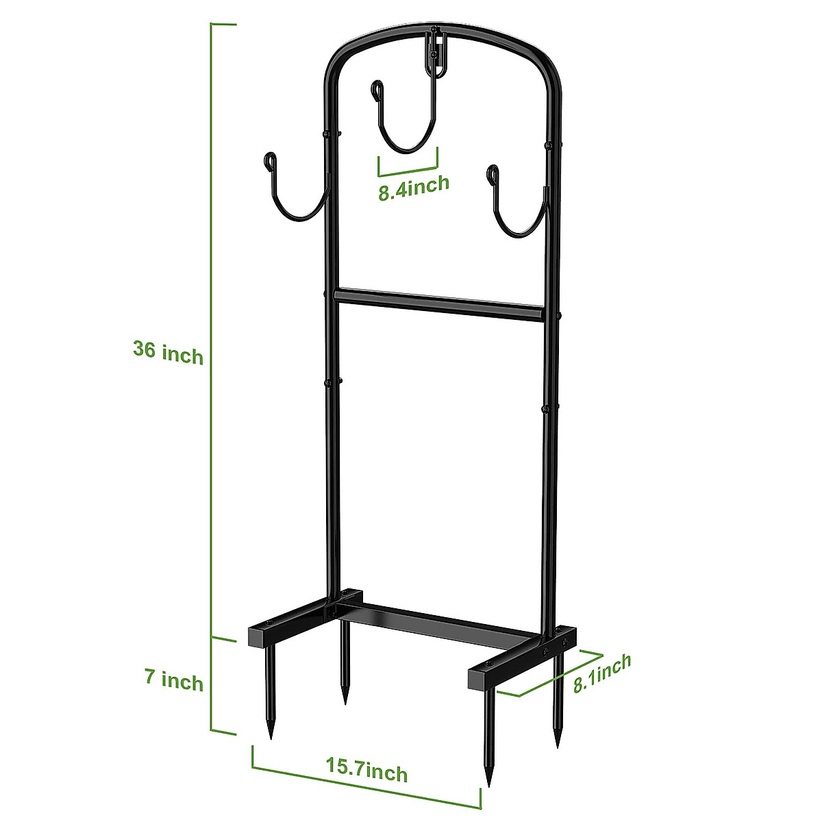 Venkuber Garden Hose Holder, Freestanding Hose Holder Stand with Hanger Hooks Heavy Duty Water Hose Storage Rack for Yard Outside Outdoor, Black