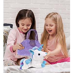 DolliBu Unicorn Bags Collection Set of 4 - Unicorn Stuffed Animal Purse Bags for Girls, Removable White, Purple, Rainbow, Blue Unicorns in Furry Handbags