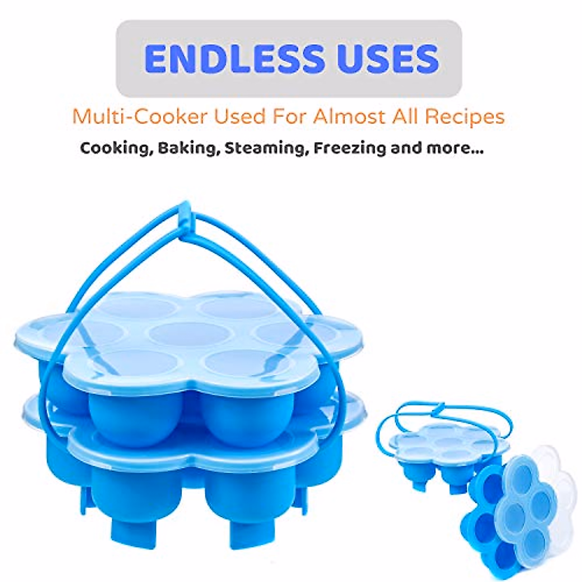 Silicone Egg Bites Molds With Built-In Handles and Trivet, Fits 5,6,8 Qt Instant Pot and Other Similar-Sized Pressure Cookers, Steamers and Baking Accessories, Set of 2