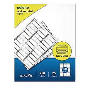 Mailing Address Labels, 1" x 2-5/8" Shipping Address Labels for Inkjet & Laser Printers, 750 Blank POLONO Address Labels Compatible with Avery 5160, 8160 Labels, FBA and SKU Labels, Easy to Peel
