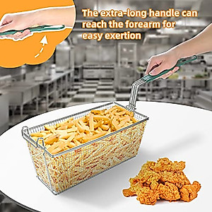 Delizon 2PCS Deep Fryer Basket with Front Hooks Non-Slip Handle, 13.2"x 6.5"x 5.9" Basket and 11.2" Long Handle Deep Fried Drain Basket for Floor Fryer, Easy Installation