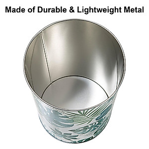 Allure Home Creation Blue Palm Leaves Metal Wastebasket-Small Size-1.5 Gallons