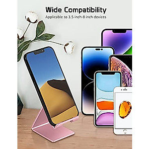 Tobeoneer Cell Phone Stand Holder Aluminum Desktop Solid Universal Desk Stand for iPhone 13 12 11 X 8 7 6 Plus 5 Ipad Mini Tablet Samsung Huawei All Mobile Smart Phone Office Decor (Rose Gold)