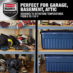 Rubbermaid Roughneck️ 40 Gallon Storage Totes, Pack of 2, Durable Stackable Storage Containers with Hinged Lids, Nestable Plastic Storage Bins for Tools or Moving Boxes, Dark Indigo Metallic