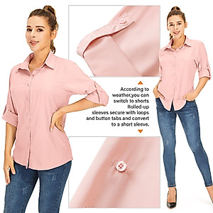 Women's Long Sleeve Safari Clothes UPF 50+ Hiking Fishing Shirts,Sun Protection Quick Dry Light Cooling Shirts(5019 Pink L)