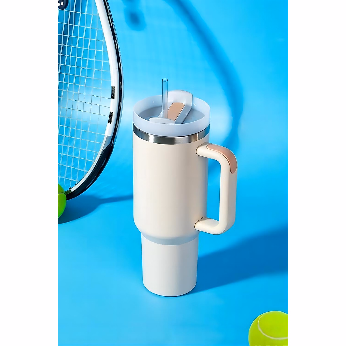 GOGOJOVE 40 OZ Tumbler with Handle and Straw,Double Wall Vacuum Reusable Stainless Steel Water Bottle for Home, Office or Car,Keep Hot/Cold for Hours (Rose Quartz)