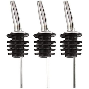 Bartender Gear Free Flow Pour Spouts Stainless Steel Liquor Wine Olive Oil Bottle Pourers with Dust Caps - Cork is 27mm [approx 1 inch] in diameter Fit Most Half Gallon & 1.75 Liter Liquor Bottles (3)