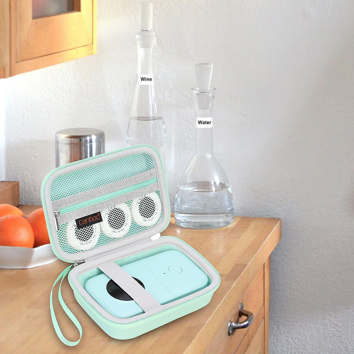 Canboc Hard Case for Phomemo D30 D35/Memoking D30/NIIMBOT D11 Label Maker, Portable Thermal Bluetooth Mini Label Printer Storage Bag, Mesh Bag fit Label Paper Tape Cable, Mint Green