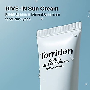 TORRIDEN DIVE-IN Mild Sunscreen, Vegan, Broad Spectrum SPF 50+ PA++++, Non-Nano, Reef-Safe Mineral Sunscreen for All Skin Types | Free of Fragrance, Alcohol, and Colorants | Korean Skin Care