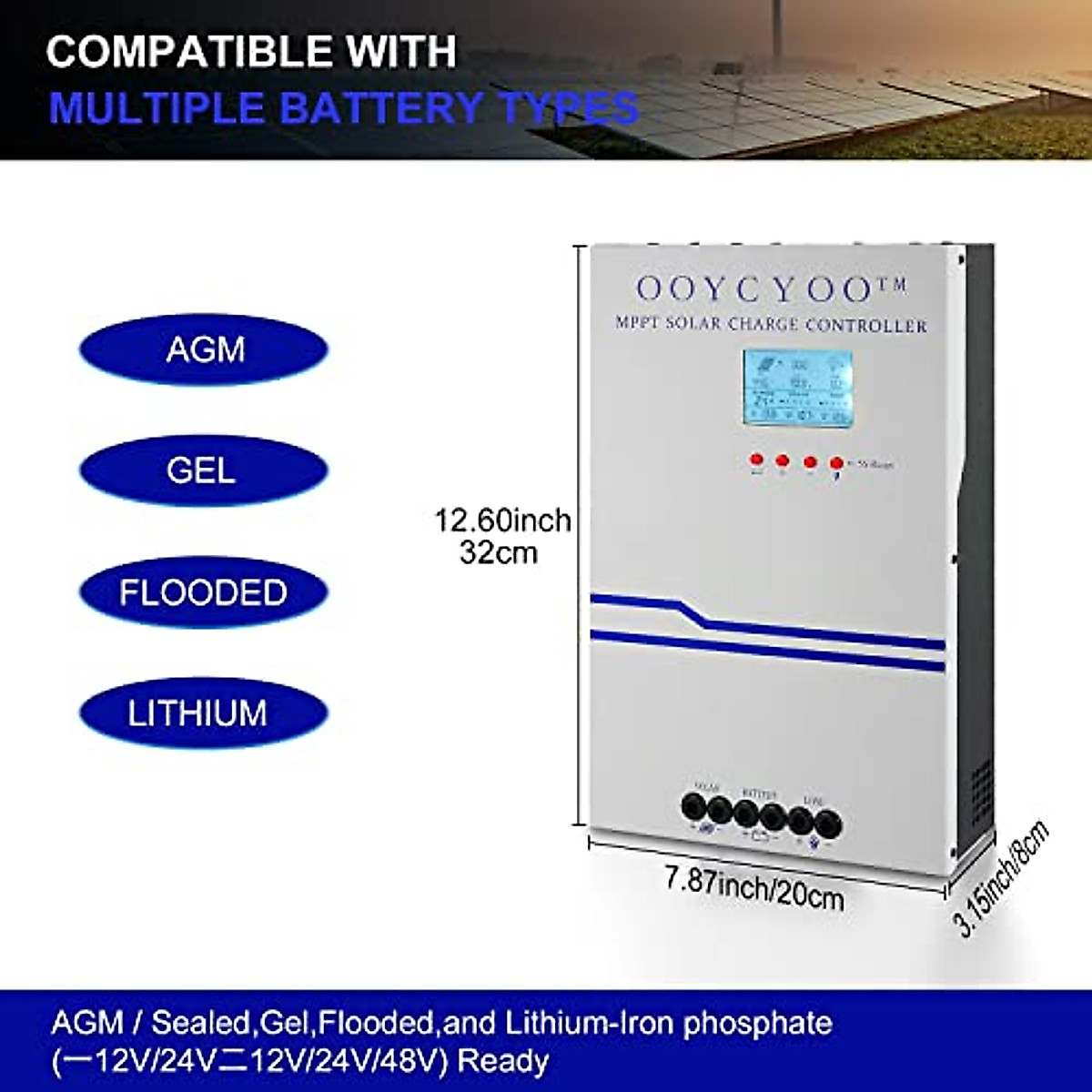 100 Amp MPPT Solar Charge Controller 48V 36V 24V 12V Auto,PV 150V Max Input Solar Panel , 100A Solar Panel Regulator Max Input Power 5000W, for AGM Sealed Gel Flooded Lithium Battery