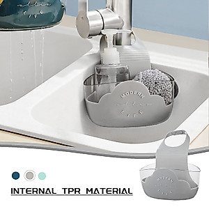 Sponge Holder Sink Caddy for Kitchen Organization with 30 pcs Disposable Mesh Sink Strainer Bags, Hanging Kitchen Adjustable Strap Faucet Caddy (2 Pack) (Grey, 2)