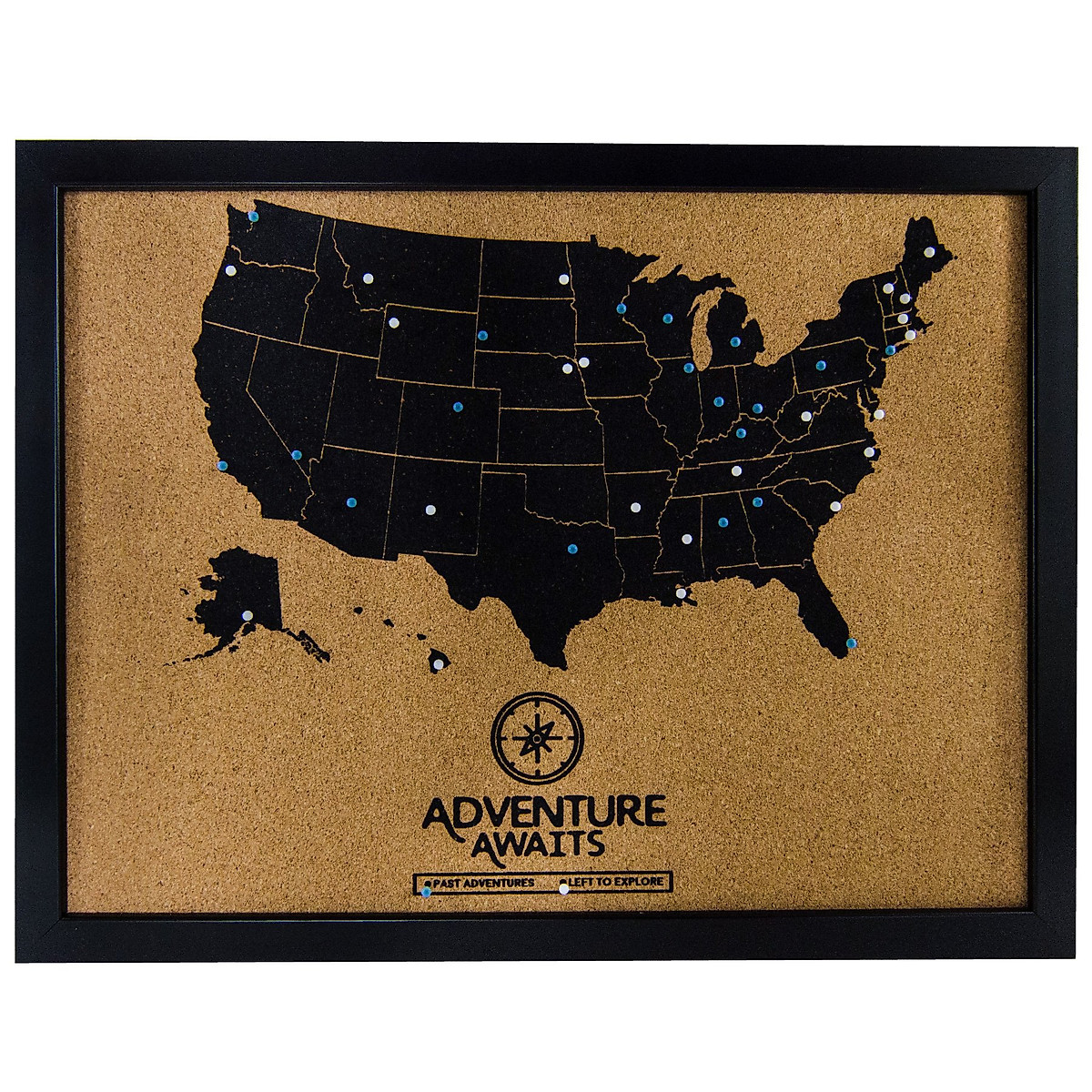 Art of Wanderlust Pushpin Bulletin Cork Board USA Wall Map and Pins | US Travel Tracker Map for Past and Future Bucket List Destinations | United States | 17 x 13 Inches | Black Frame