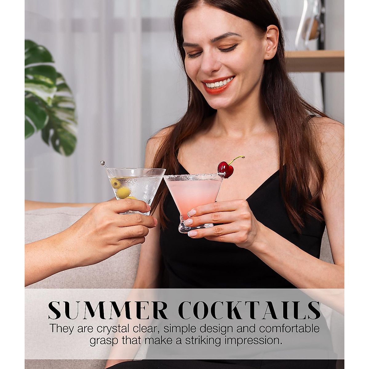 LUNA & MANTHA Martini Glasses Set of 4, Stemless Martini Cocktail Glasses for Margarita, Manhattan, Cosmopolitan, Home Bar, Evening Parties, Birthdays, Housewarming Gift, Crystal Clear 8 OZ