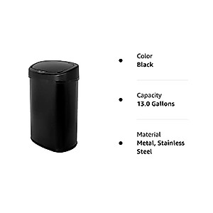 HCB Trash Can Automatic Waste Bin Mute Metal Garbage Can with Lid Stainless Steel 13 Gallon 50 Liter for Kitchen | Office | Bedroom | Bathroom | Living Room (Black)