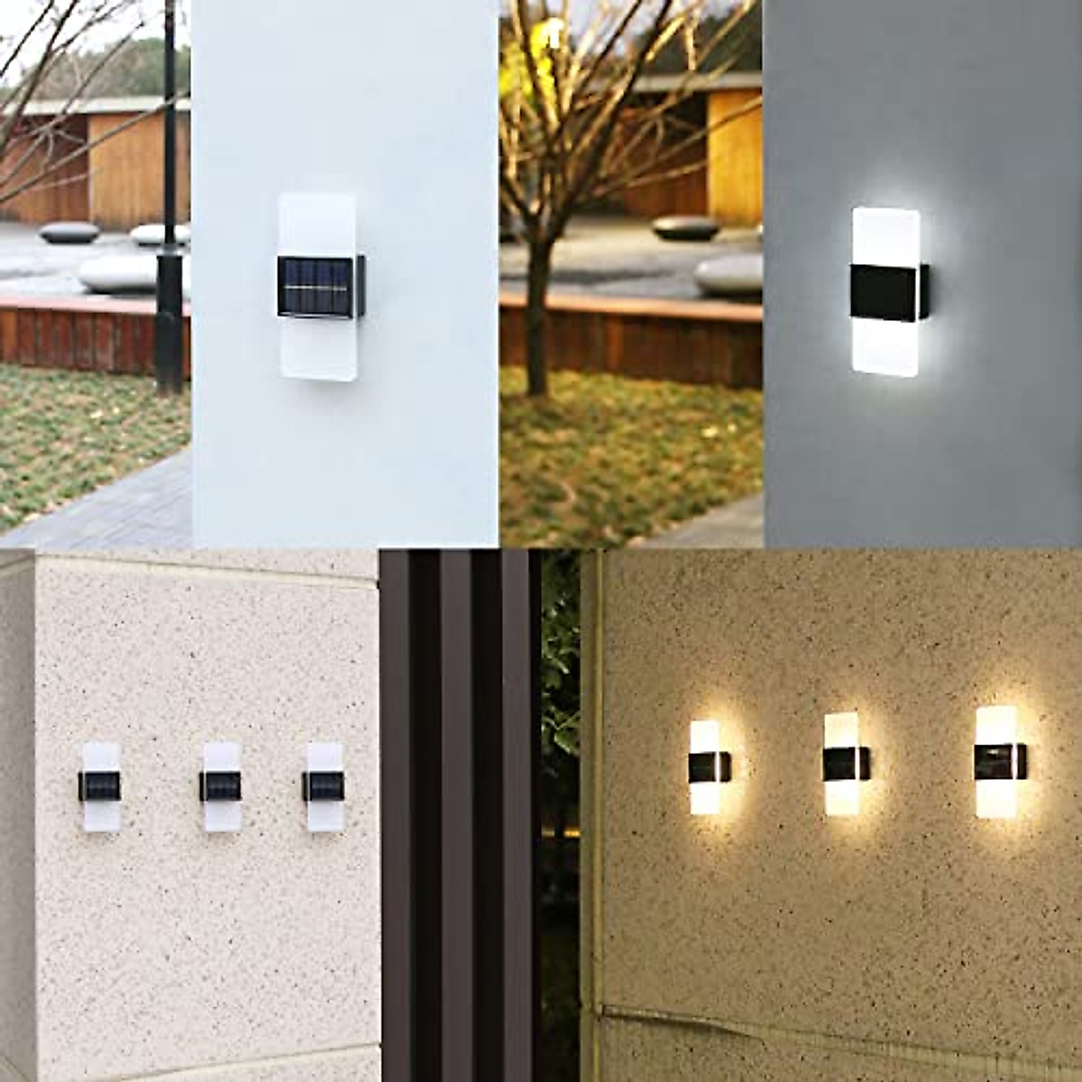 YONCDIAT Solar Lights Outdoor, White and Warm 2 Color,12LED IP65 Waterproof Solar Powered for Wall Outside Garden Fence Porch【2 Pack】 (S)