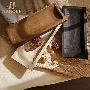 Hanobe Decorative Wood Dough Bowl: Large Long Wooden Centerpiece Table Decorations Natural Candle Holder Tray Decor Rustic Unfinished Centerpieces for Dining Room Kitchen Fruit Bowls, Brown