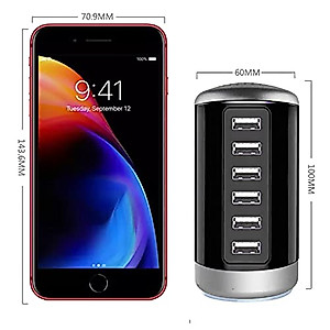 Desktop USB Charging Station,6-Port USB Tower Charging Station 30W 6A USB Charging Station,Multi Ports USB Charger Charging for Smartphones，Tablets，and Other USB Devices.(Black)