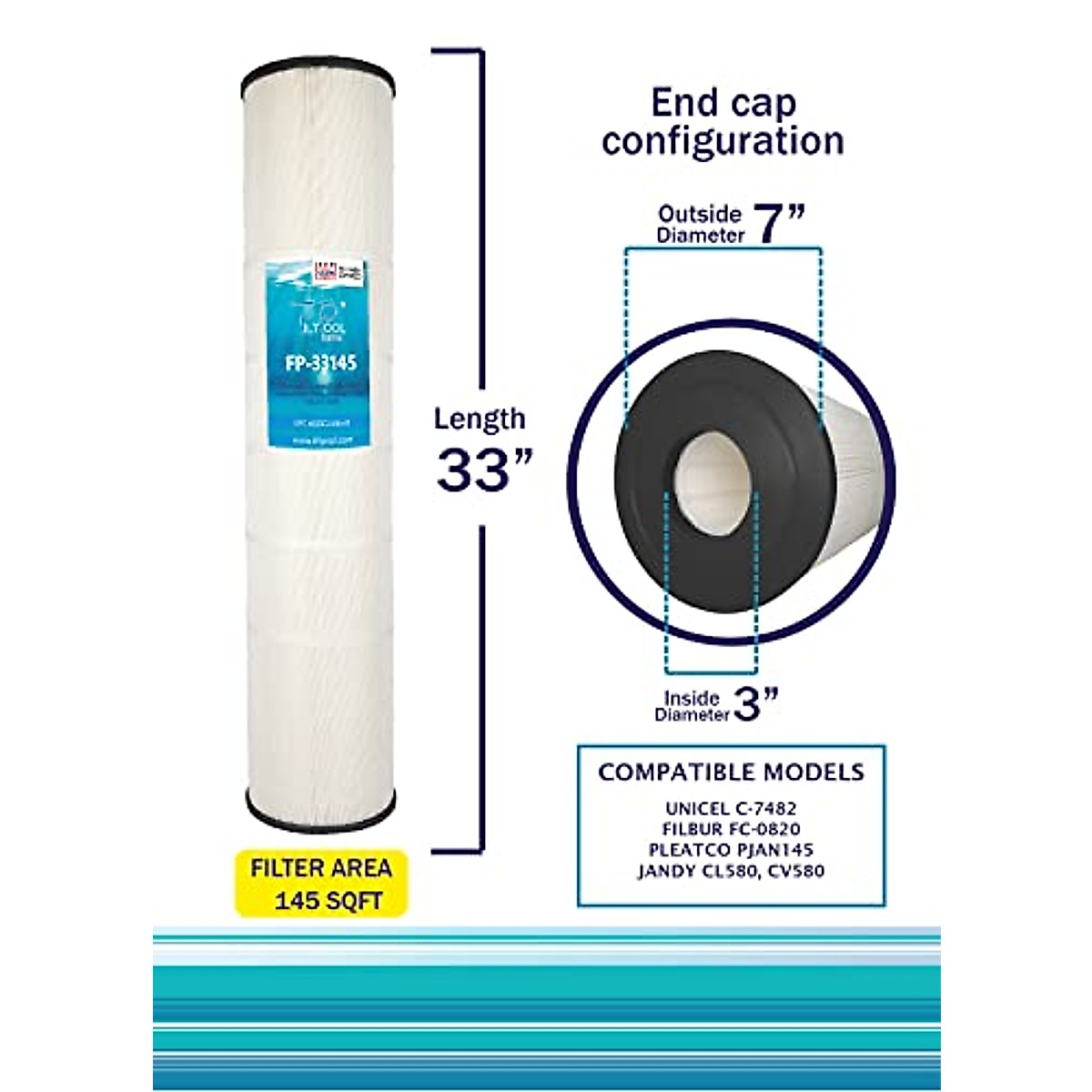 FILTPOOL FP-33145, Jandy CL580 CV580, R0357900, A0104100, Pleatco PJAN145, Unicel C-7482, Filbur FC-0820, FC-6415, 4Pack