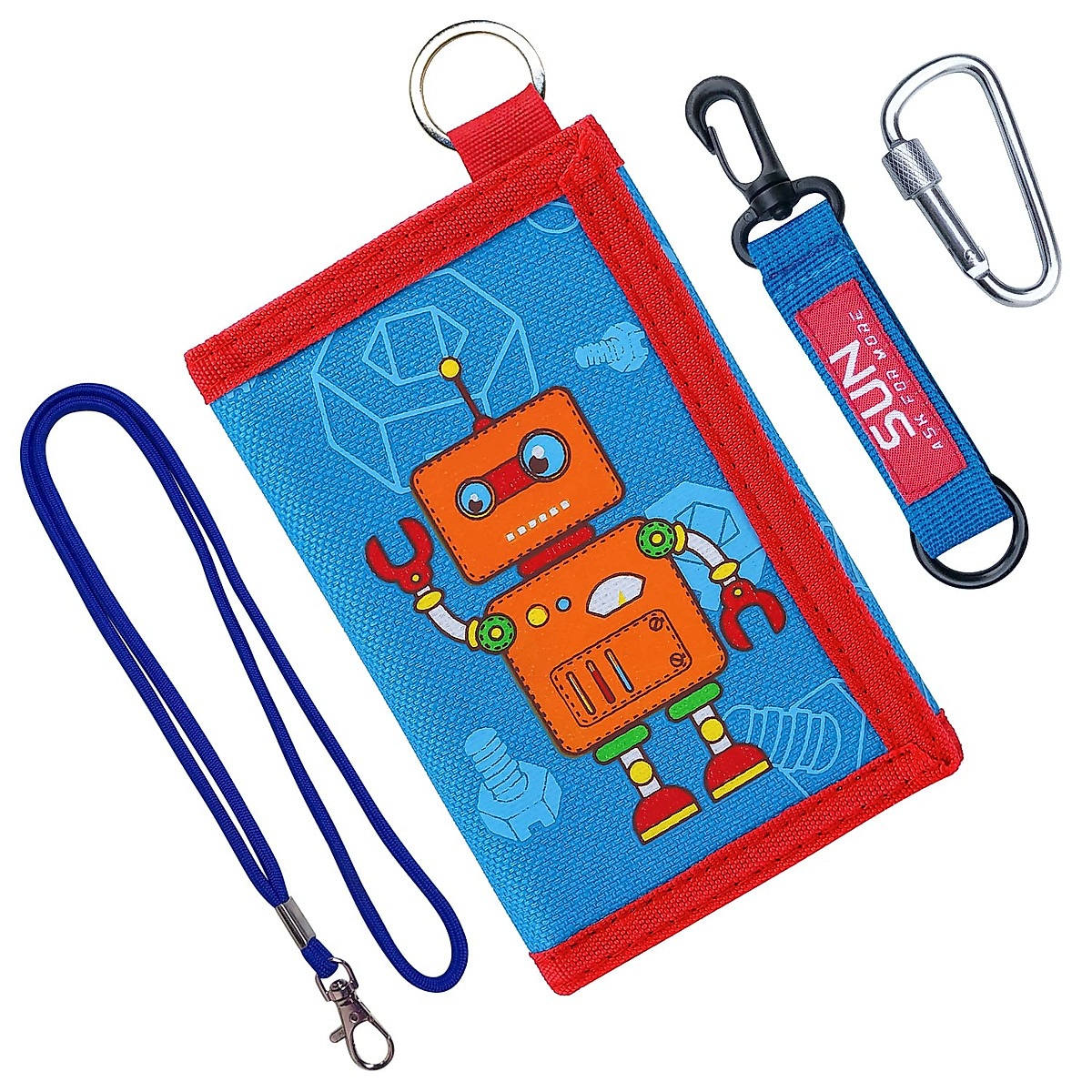Leehoom Canvas Trifold Wallets with Zipper Pocket，Kids Wallets for Boys Girls with Magic Sticker - Robot