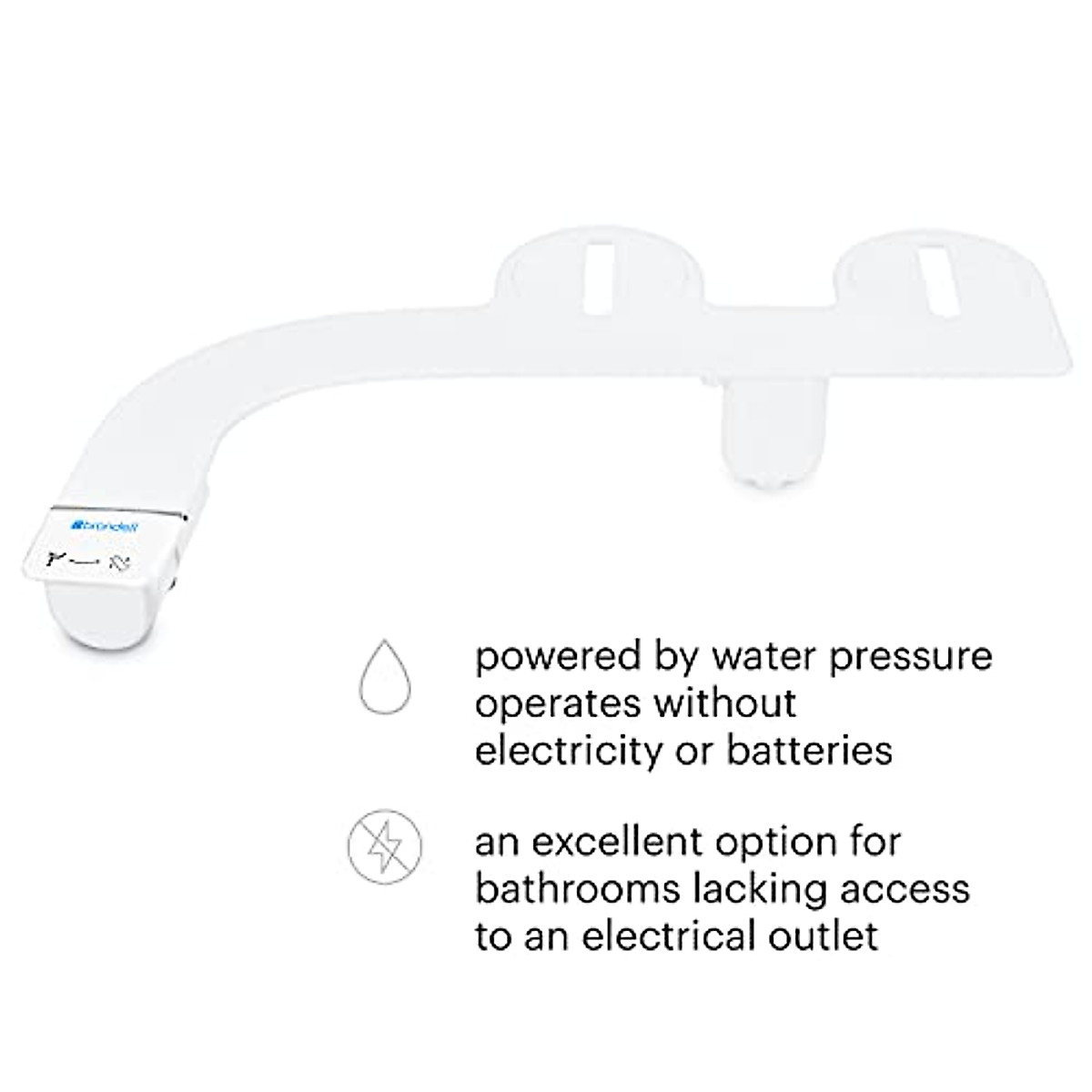 Brondell SS-150W SimpleSpa Thinline Essential Bidet Attachment for Toilet Seats with Adjustable Water Pressure, Side Arm Control, Thin Profile, White (Single Nozzle)