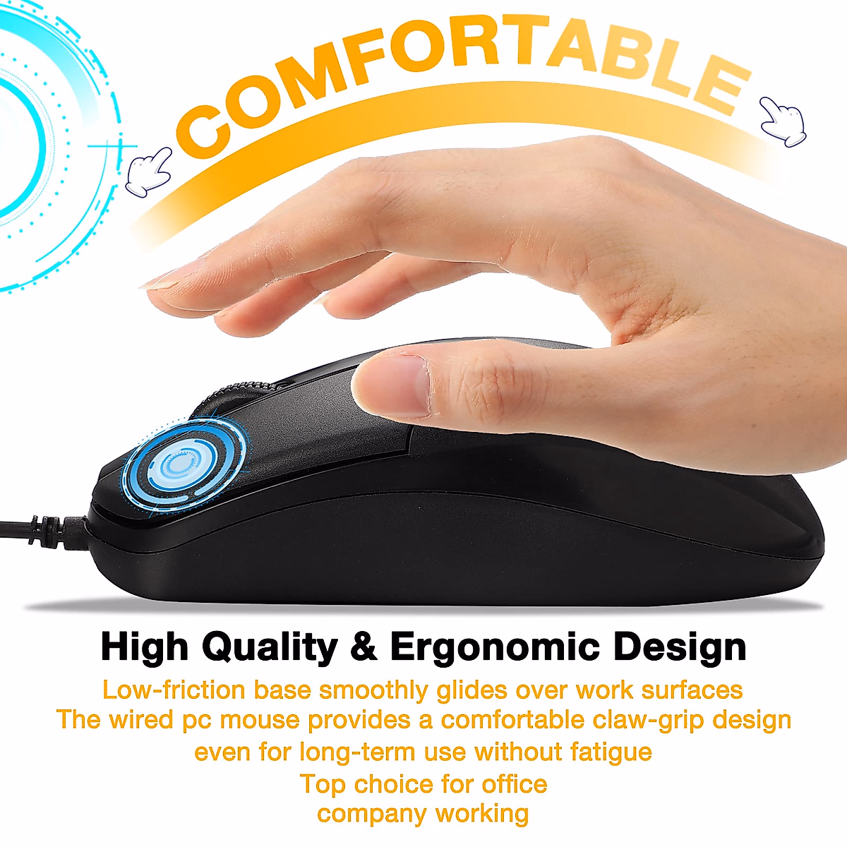 Kathfly 50 Pcs Black Wired USB Computer Mouse Bulk 1000 DPI 3 Button Corded Mouse with Home Office Noiseless Simple USB Mouse for Computer Laptop Desktop PC