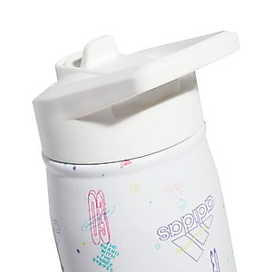 adidas 600 Ml (20 Oz) Straw Top Metal Water Bottle, Hot/Cold Double-Walled Insulated 18/8 Stainless Steel, Icon Brand Love White/White/Flash Aqua Blue, One Size