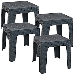 Sunnydaze Patio Side Table - Set of 4 Tables - Indoor/Outdoor Plastic Accent Furniture for Deck, Balcony, Garden, Yard, Porch, Backyard and Sunroom - 18-Inch Square - Gray