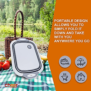 Cheer Collection Collapsible Cutting Board - Foldable Sink Colander and Chopping Board with Drainage Hole, Non-Slip Multifunction Storage Basket for Camping BBQ Picnic