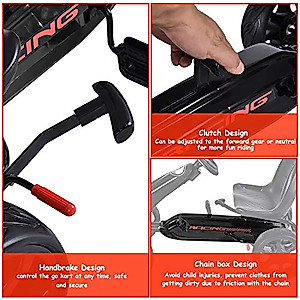 HONEY JOY Pedal Go Kart, 4-Wheel Off Road Pedal Car w/Handbrake & Clutch, 2-Position Adjustable Seat, Ride On Go Cart for Kids, Gift for Boys Girls(Black)