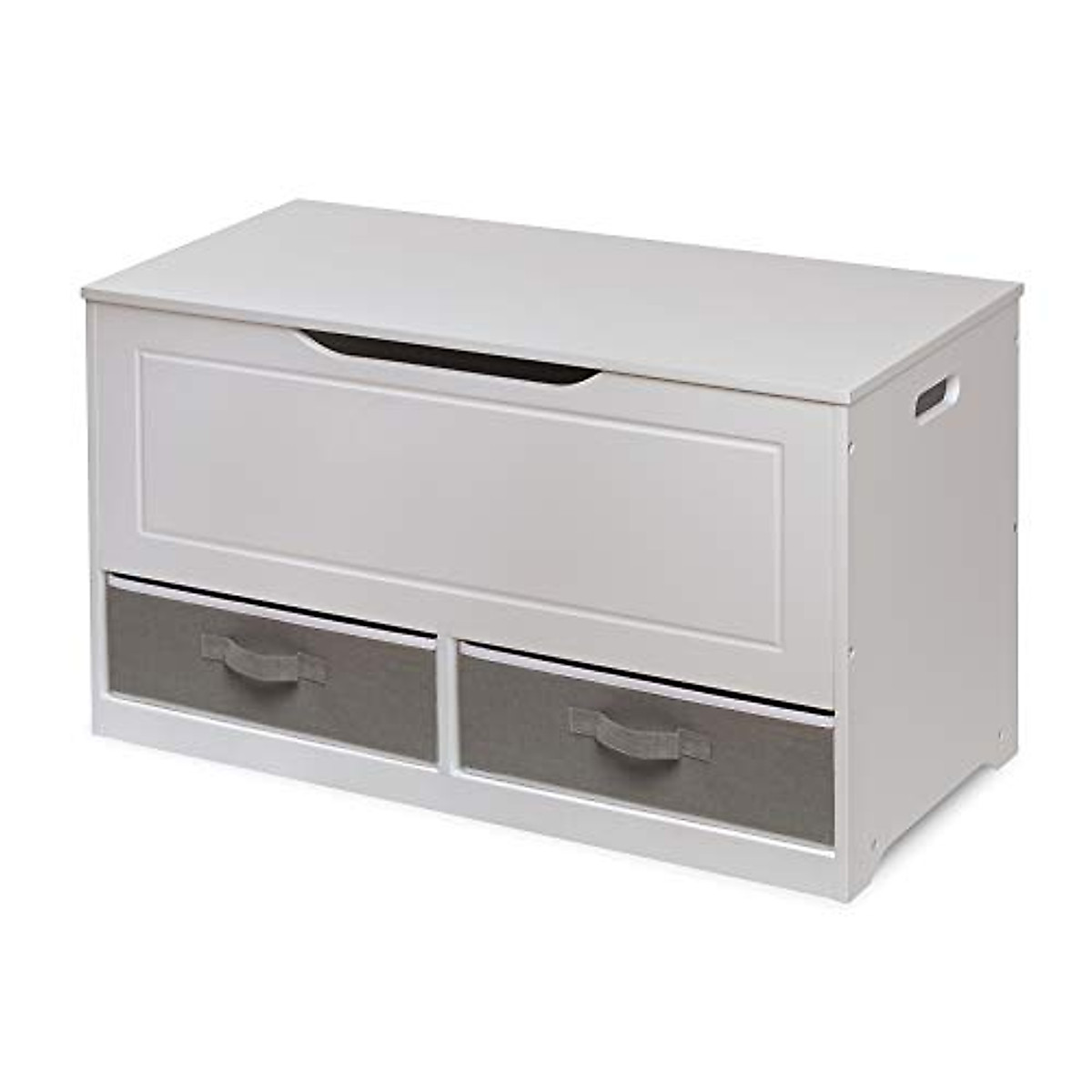 Badger Basket Kid's Up & Down Toy Box and Organizer with Two Reversible Fabric Bins - White