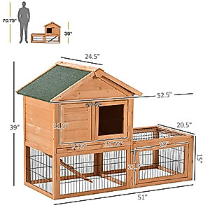 PawHut 53" Backyard Wooden Chicken Coop Rabbit Playpen Hutch Pet House Poultry Cage With Outdoor Run