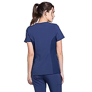 Cherokee Women Mock Wrap Contemporary Fit Scrubs Top with Stretchy Knit Panel CK680, XL, Navy