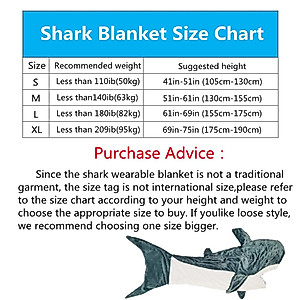 SunBritly Shark Blanket Kids Shark Sleeping Bag Shark Onesie Cosplay Shark Costume Shark Gifts(S,Please refer to the size chart before purchasing)