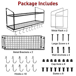 Amtiw Hanging Pot Rack, 2 Tier Pan Rack, Wall Mounted Pot Holders for Kitchen Storage, Pot and Pan Organizer with 10 Hooks, Ideal for Pans Set, Utensils, Cookware, Household