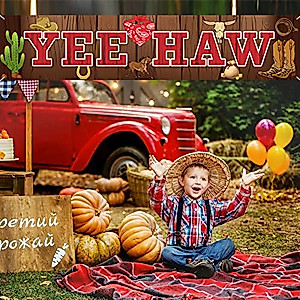 Western Cowboy Yee Haw Banner Party Decorations, Western Theme Cowboy Theme Birthday Banner Party Supplies, Wild West Cowboy Party Decor Photo Booth Props for Indoor Outdoor