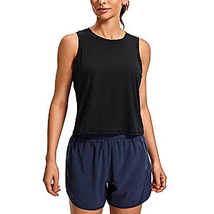 CRZ YOGA Women's Lightweight Racerback Tank Top High Neck Cropped Tank Tops Sleeveless Workout Running Shirts Black Medium