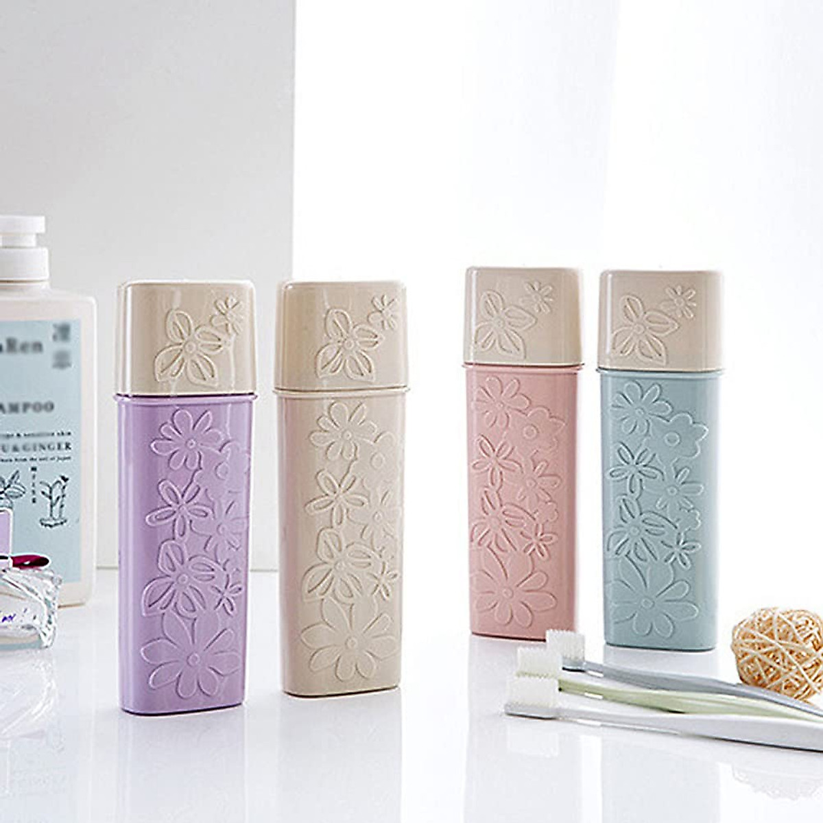 Bathroom Carved Portable Toothpaste Case Travel Toothbrush Holder Protective Holder Case for Hiking CampingPractical (Blue)