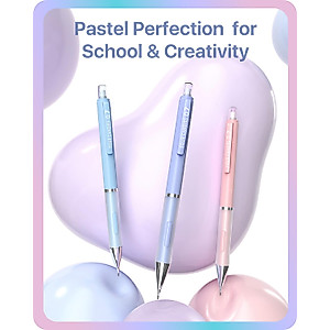 Four Candies Pastel Mechanical Pencil Set - 3PCS 0.5mm Mechanical Pencils with 240PCS HB Lead Refills, 3PCS Erasers and 9PCS Eraser Refills, Cute Colored Mechanical Pencils for Drawing & Writing