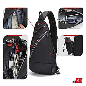 all4way Sling Backpack Tablet - Swiss Design with fast USB Charging - RFID Anti Theft Travel Biking Bag (10.2, Black)