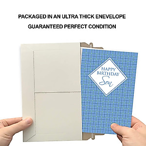 Prime Greetings Son Birthday Card, Made in America, Eco-Friendly, Thick Card Stock with Premium Envelope 5in x 7.75in, Packaged in Protective Mailer
