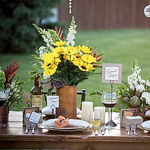 Hangnuo 4 Pack Artificial Sunflower Bouquets with Stems Silk Sunflowers Leaves Fake Sun Flower for Home Officce Parties Bridal Wedding Garden Decoration Each Bunche with 7 Heads