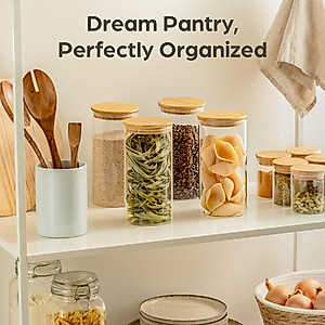 Praknu Glass Food Storage Jars 40oz - Set of 4 Airtight Storage Container with Bamboo Lid - Clear Borosilicate Glass - Dishwasher Safe - Pantry Storage Containers