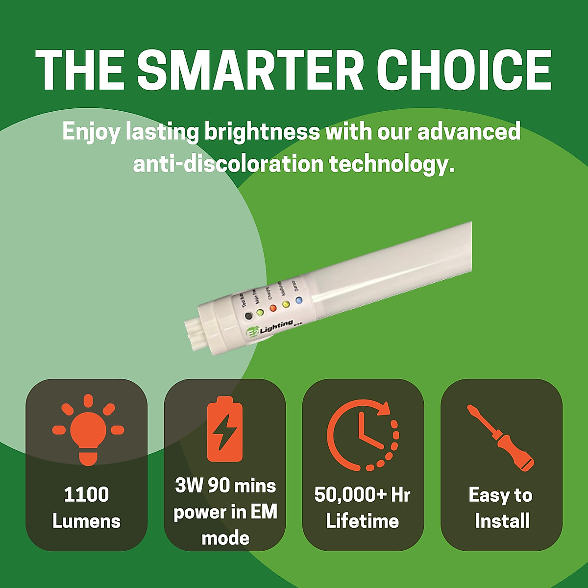 E2 Lighting LED Emergency T8 Tube, 2FT-9W, with Integrated Battery Backup (4000K)